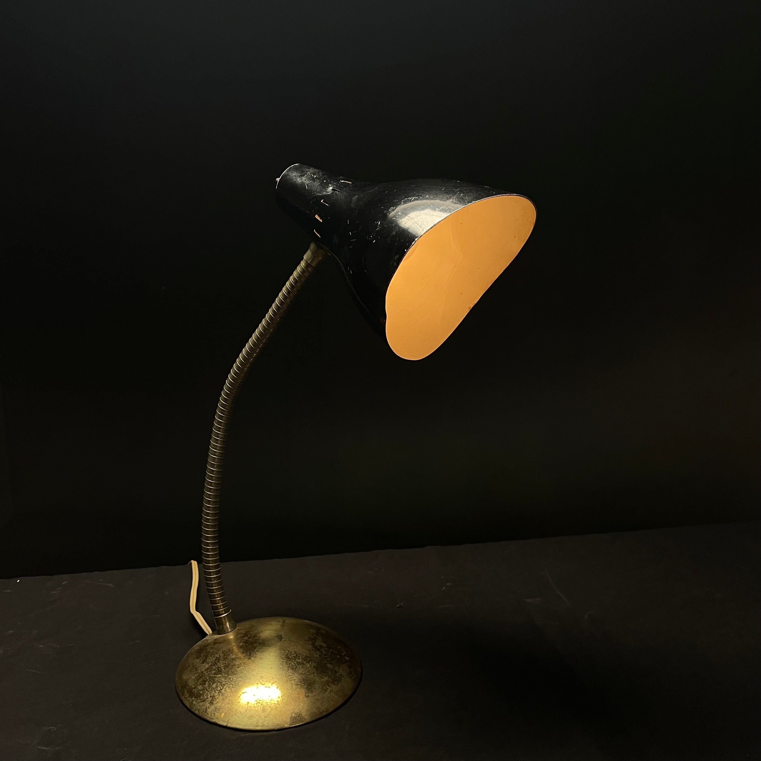 Small Black Gooseneck Lamp with Brass Stand