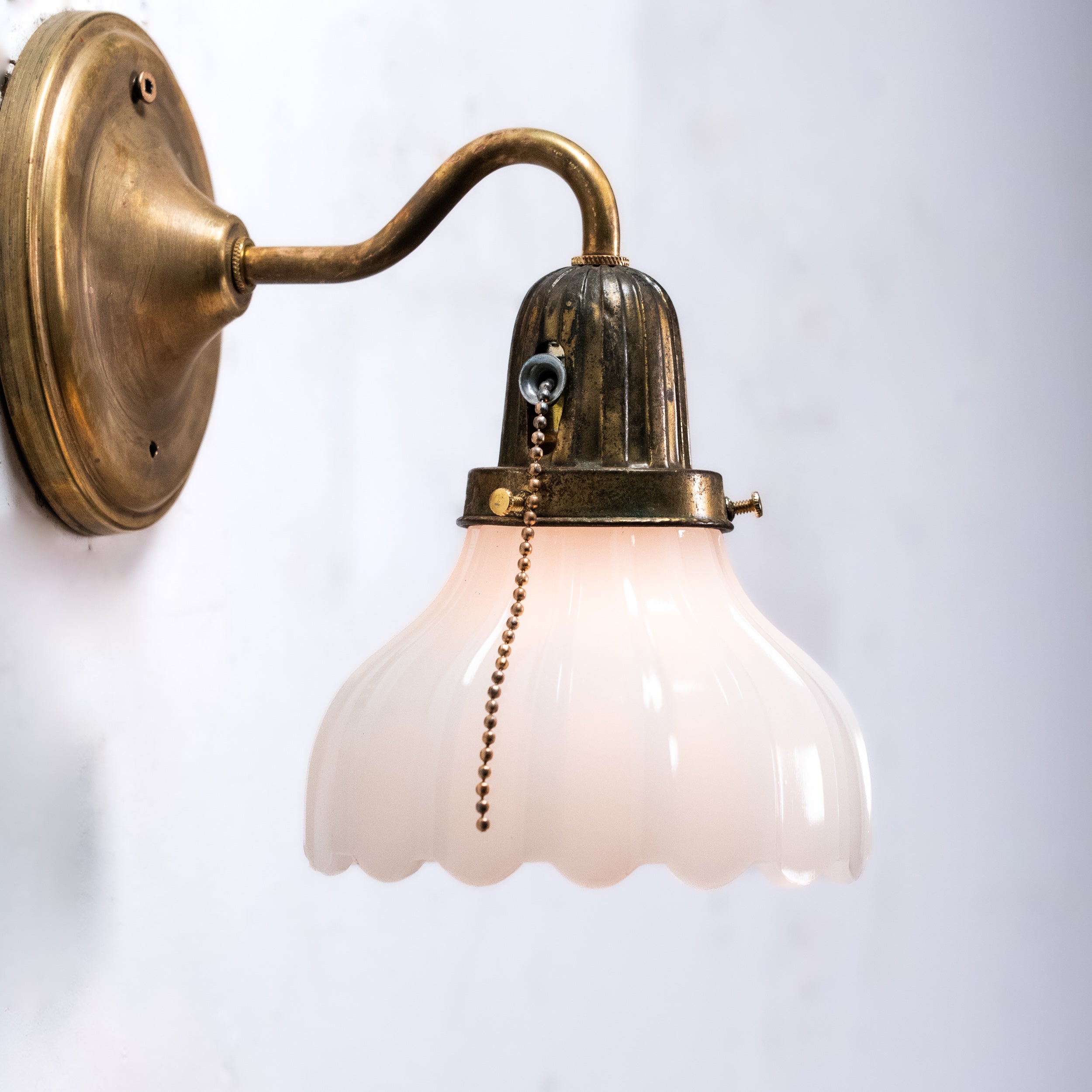 1920 Single Brass and Milk Glass Sconce