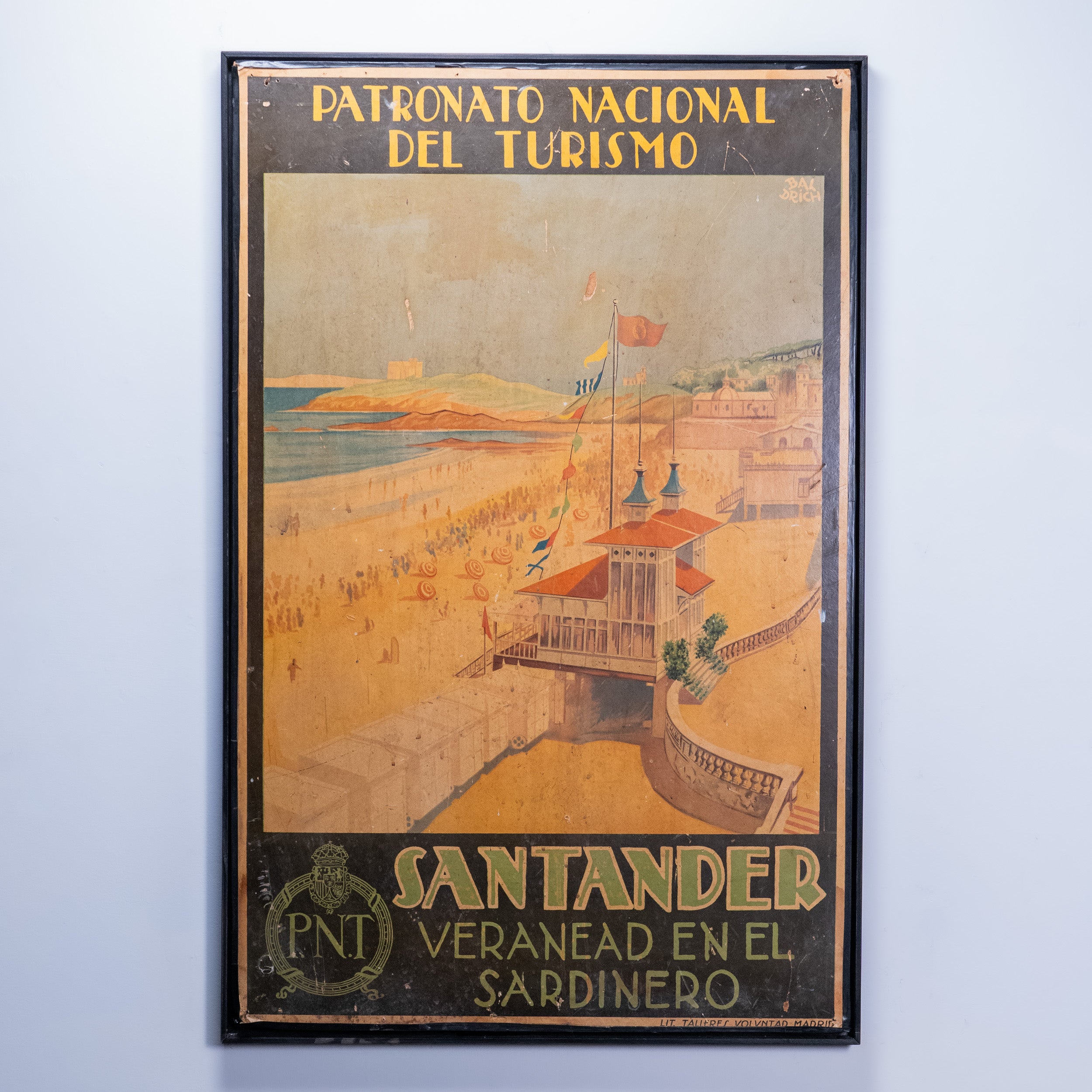 Antique Spanish Travel Poster “Santander – El Sardinero” Patronato Nac