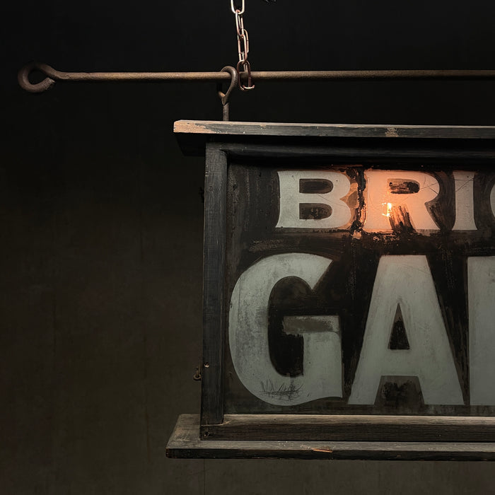 Circa 1920 Wooden Two-Sided Glass Electric Sign