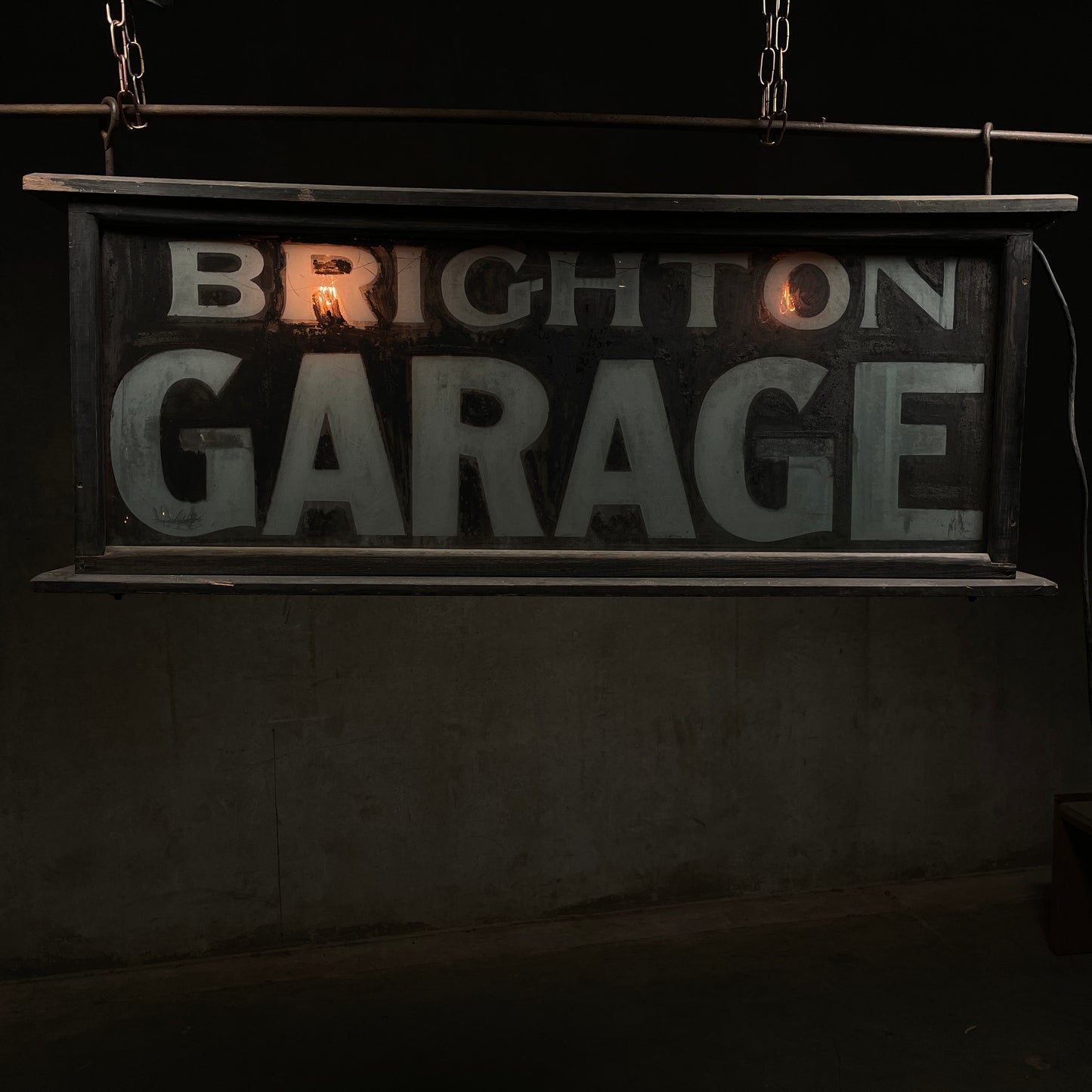 Circa 1920 Wooden Two-Sided Glass Electric Sign