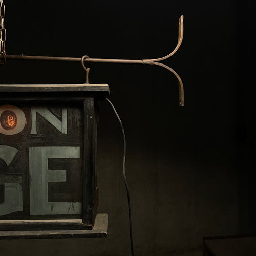 Circa 1920 Wooden Two-Sided Glass Electric Sign