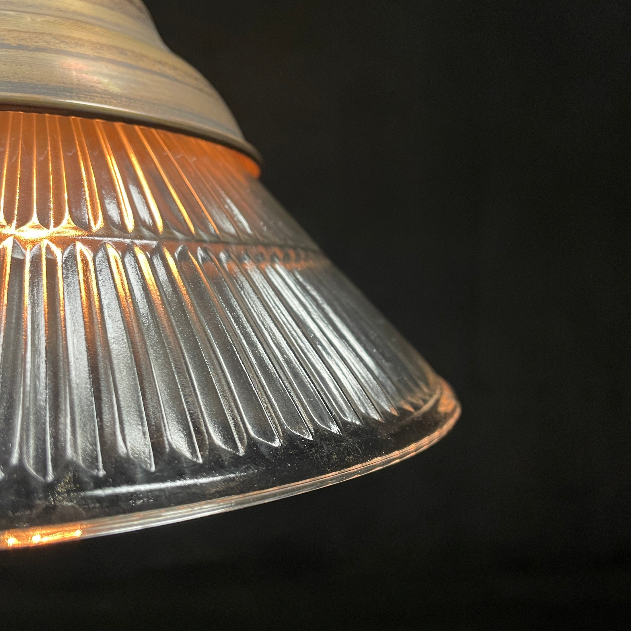 Circa 1920 Triangular-Shaped Glass and Brass Pendant