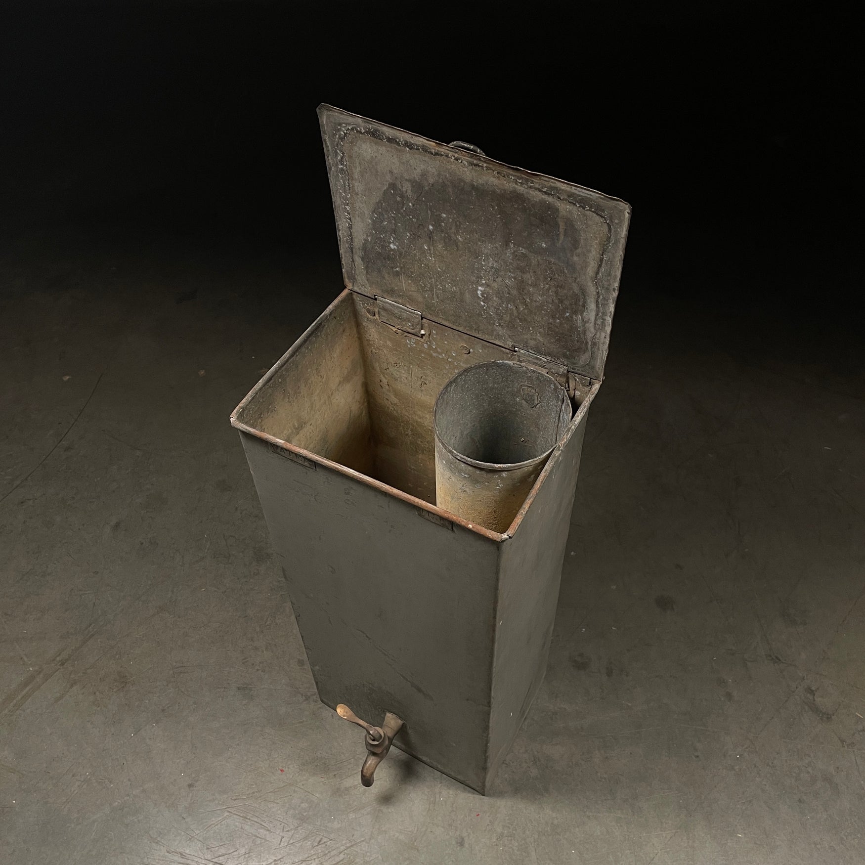 Rare Circa 1920 Galvanized Water Cooler from a Train by Henry Giessel