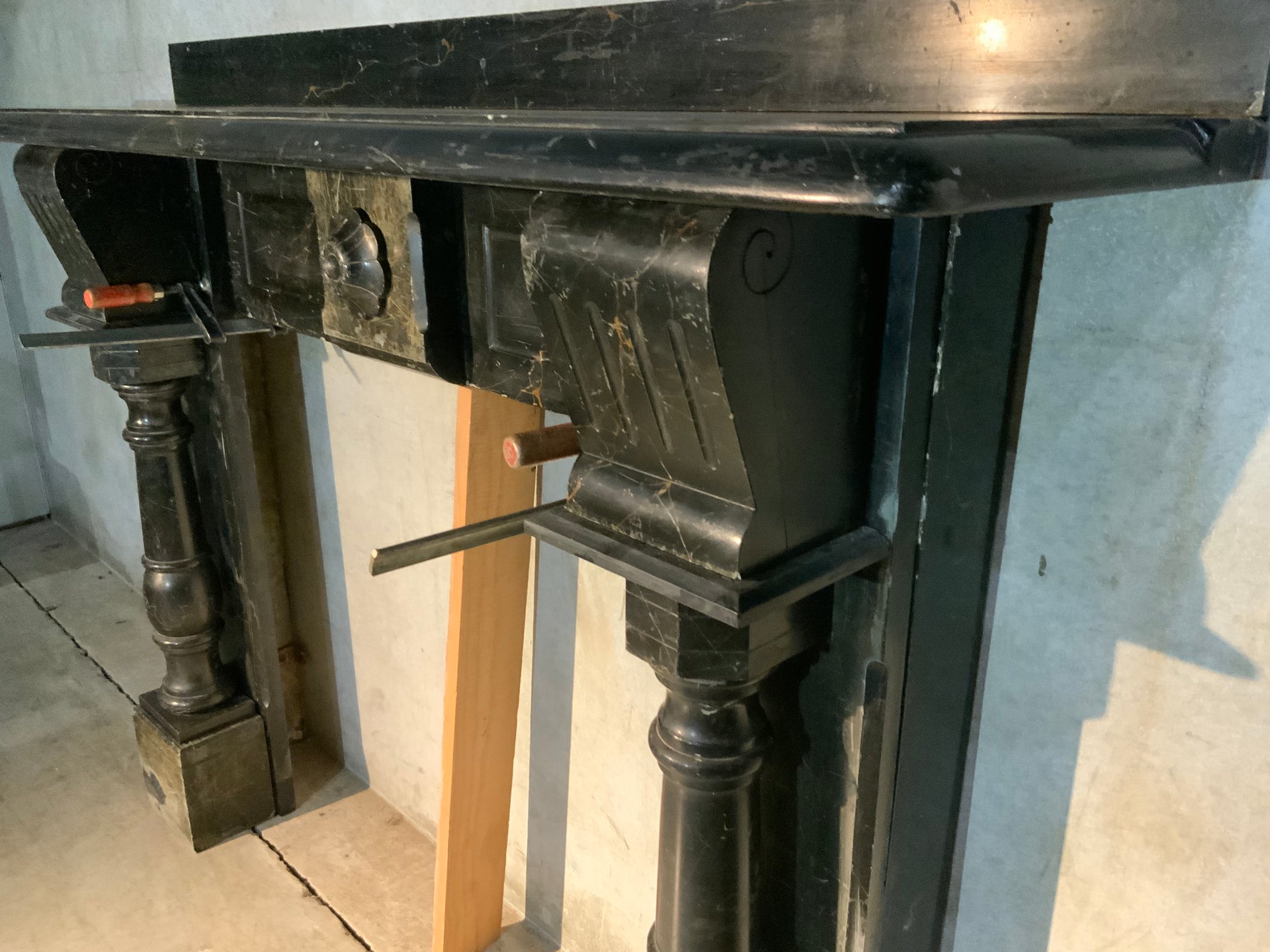 1880 slate EASTLAKE fireplace surround in faux black marble finish