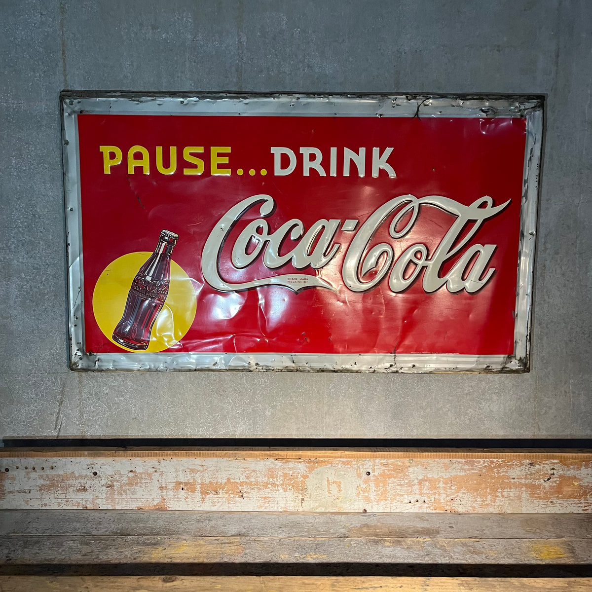 1940 embossed metal Coca Cola advertising SIGN – Scott Landon Antiques ...