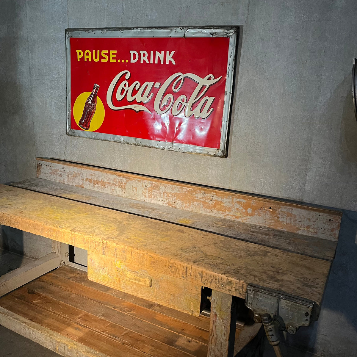 1940 embossed metal Coca Cola advertising SIGN – Scott Landon Antiques ...