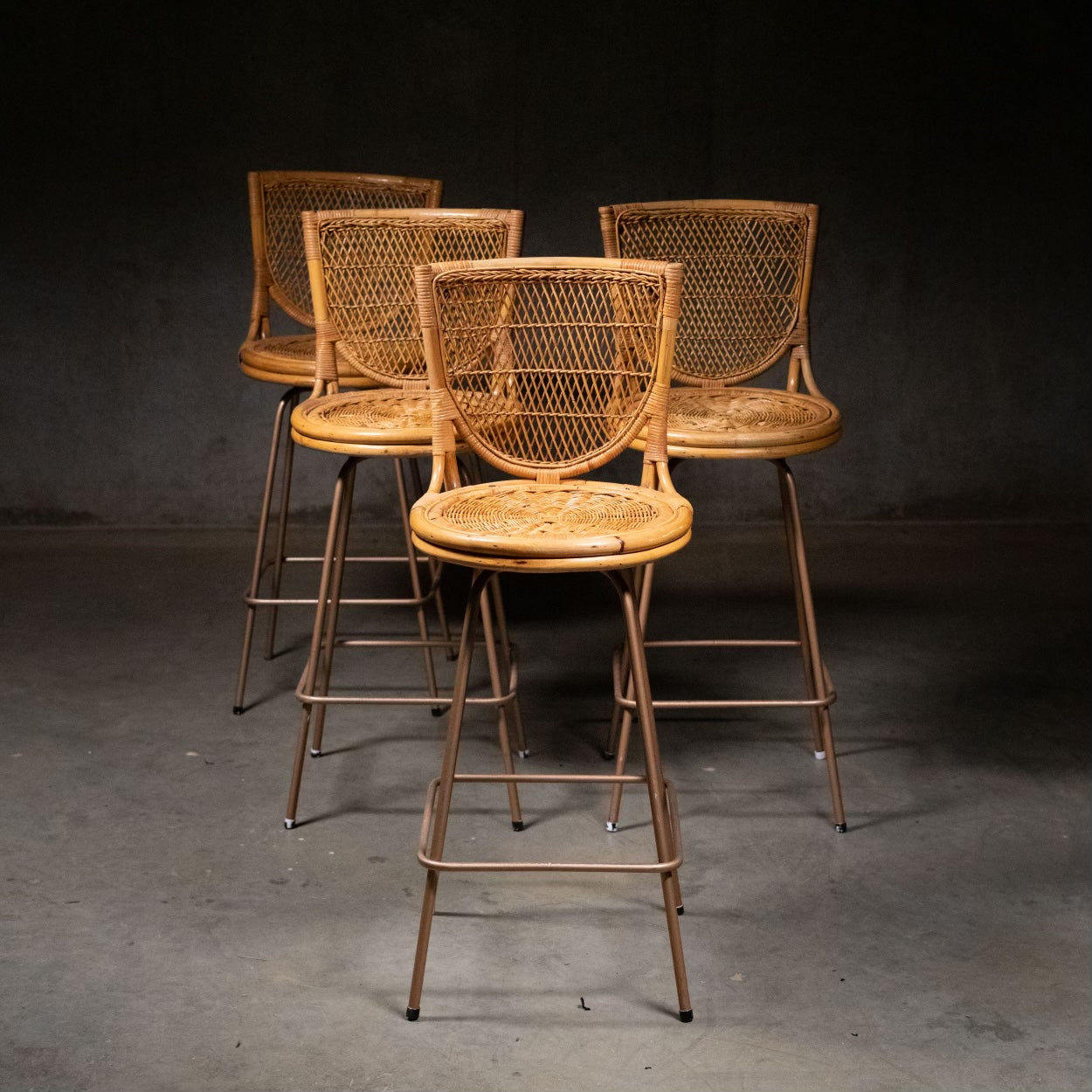 Set of four MCM DANNY HO FUNG RATTAN counter stools – Scott Landon ...