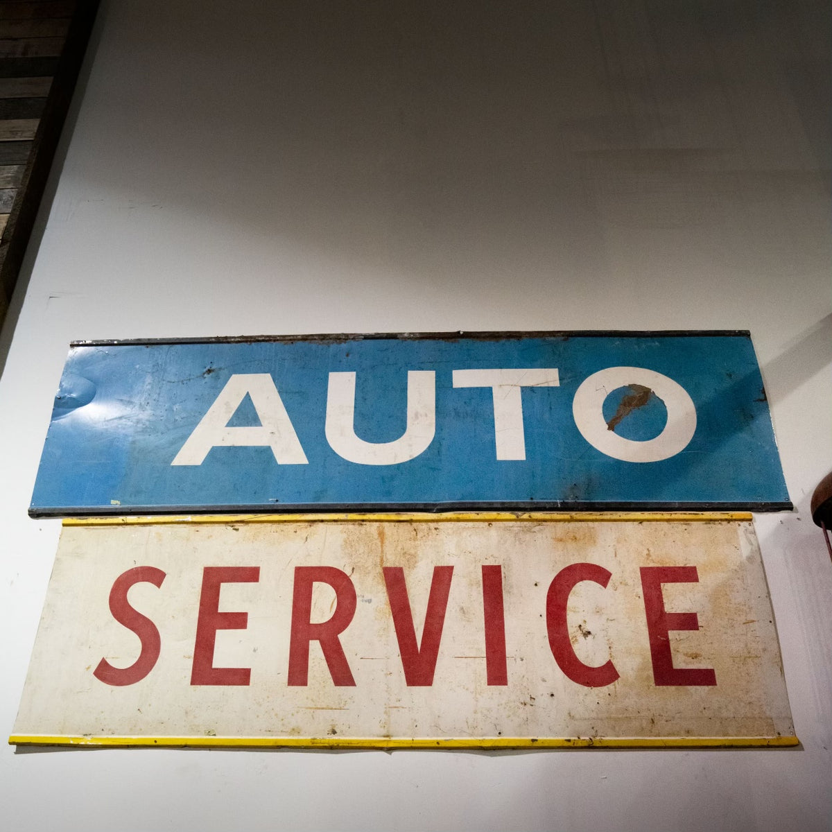 1950 metal large automotive signs – Scott Landon Antiques and Interiors