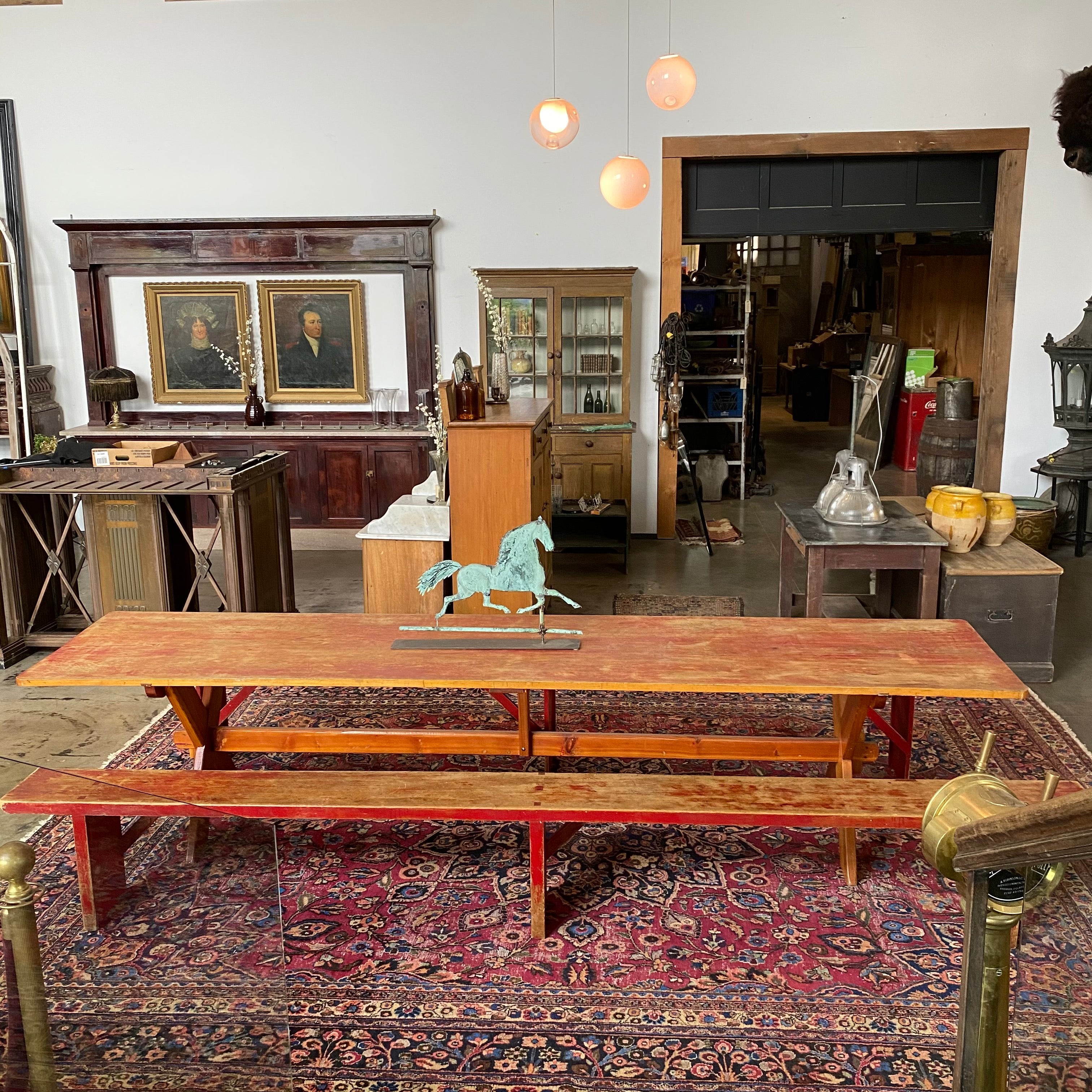 1920 Prairie Farmhouse Style Sawbuck Table with Benches