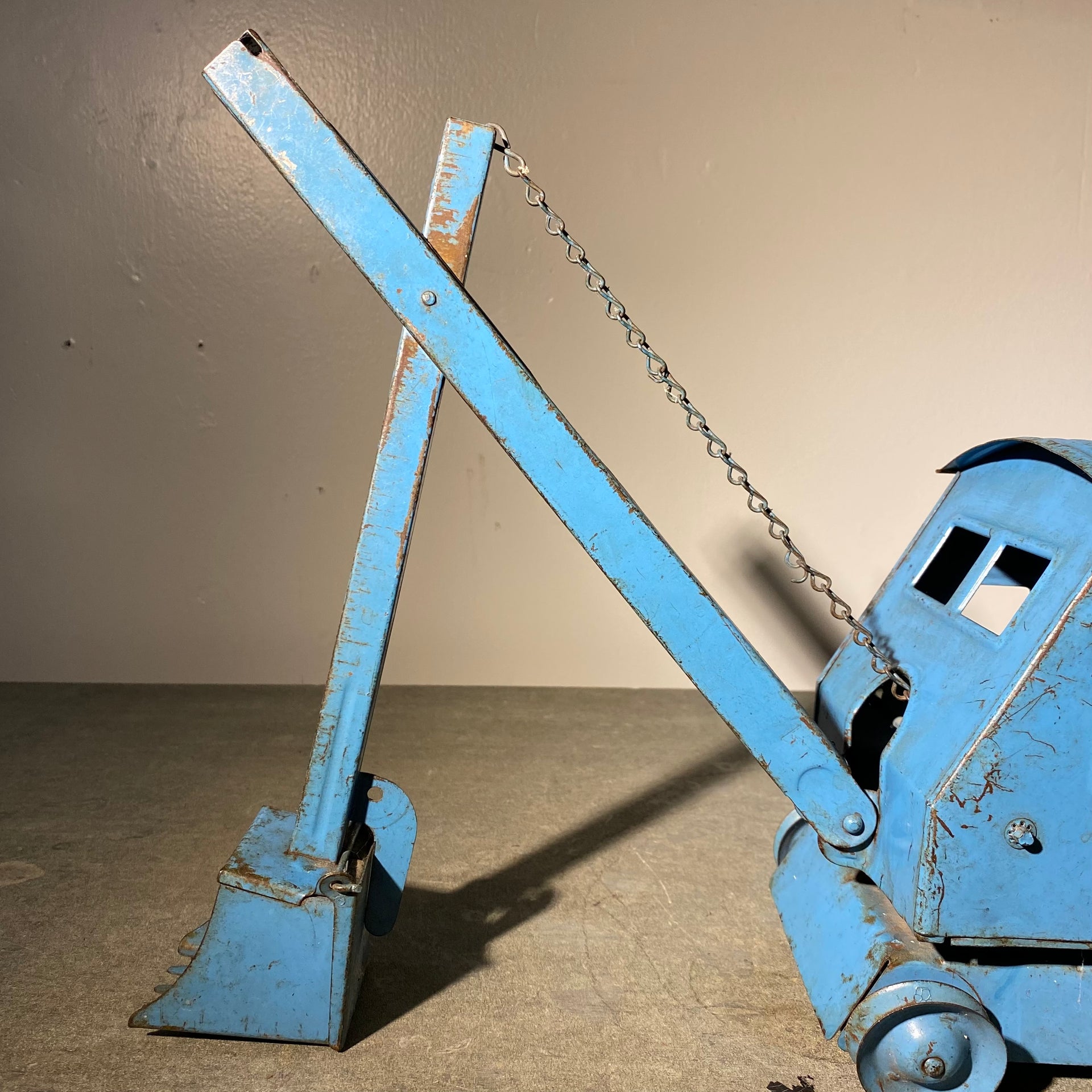 1940's Structo Toys Pressed Steel Blue Steam Shovel Crane
