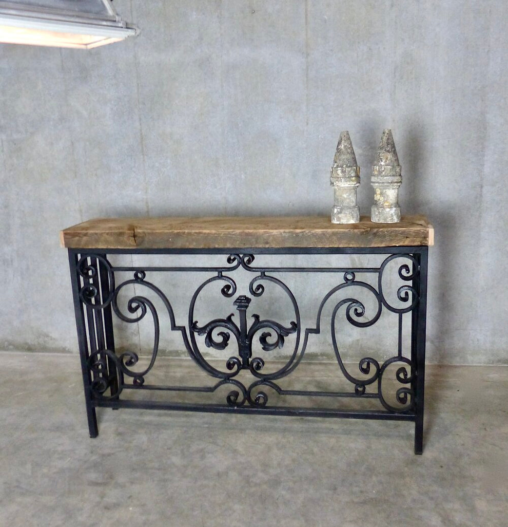 Wrought Iron and Reclaimed Wood Console Table